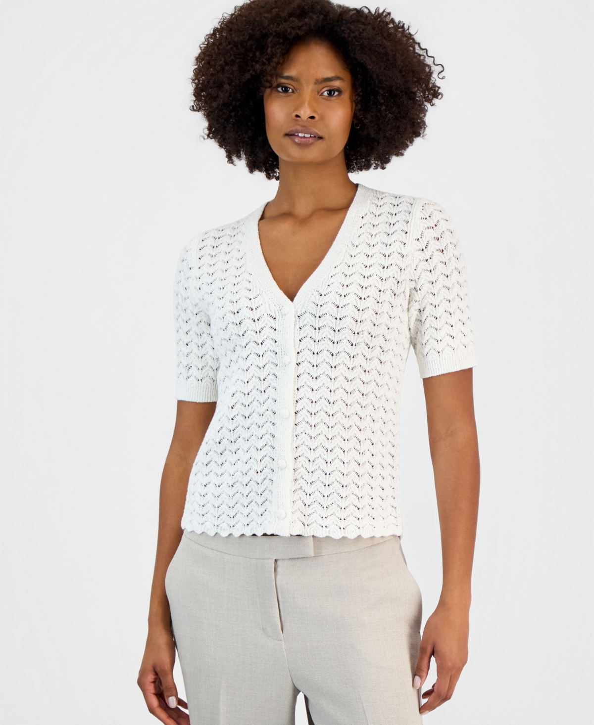 Click here for Kasper Womens Textured Stitch Short-Sleeve Cardiga... prices
