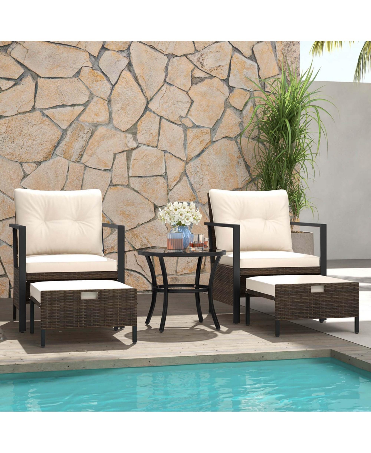 Click here for 5 Pcs Outdoor Furniture Set Rattan Chairs & Ottoma... prices