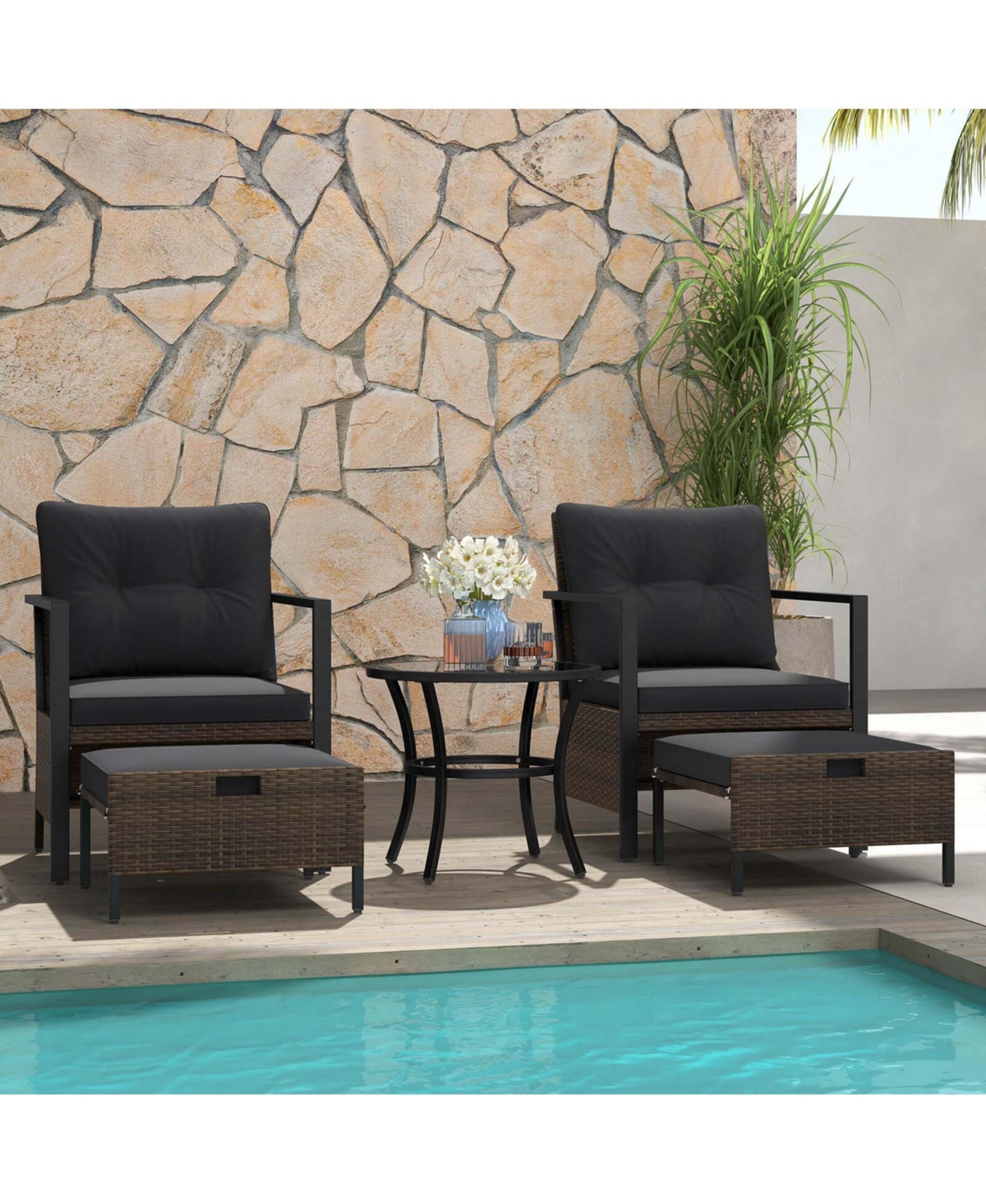 Click here for 5 Pcs Outdoor Furniture Set Rattan Chairs & Ottoma... prices
