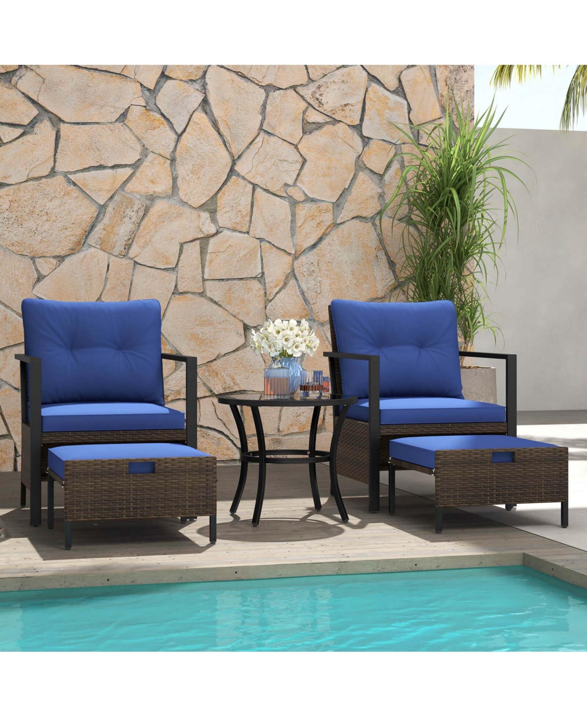 Click here for 5 Pcs Outdoor Furniture Set Rattan Chairs & Ottoma... prices