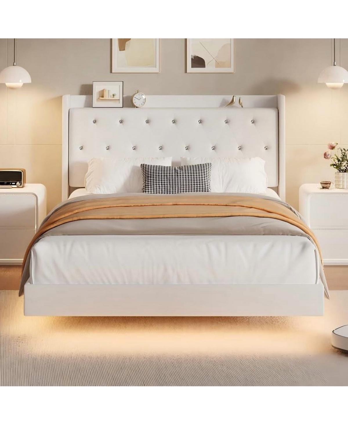Click here for gaomon Wood Storage & Led Light Floating Bed Frame... prices