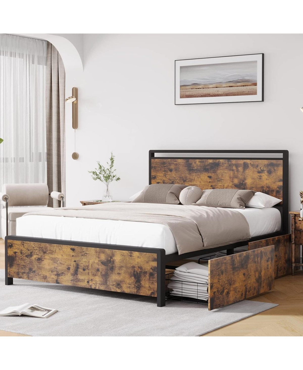 Click here for gaomon Bed Frame with 4 Storage Drawer  Wood and M... prices