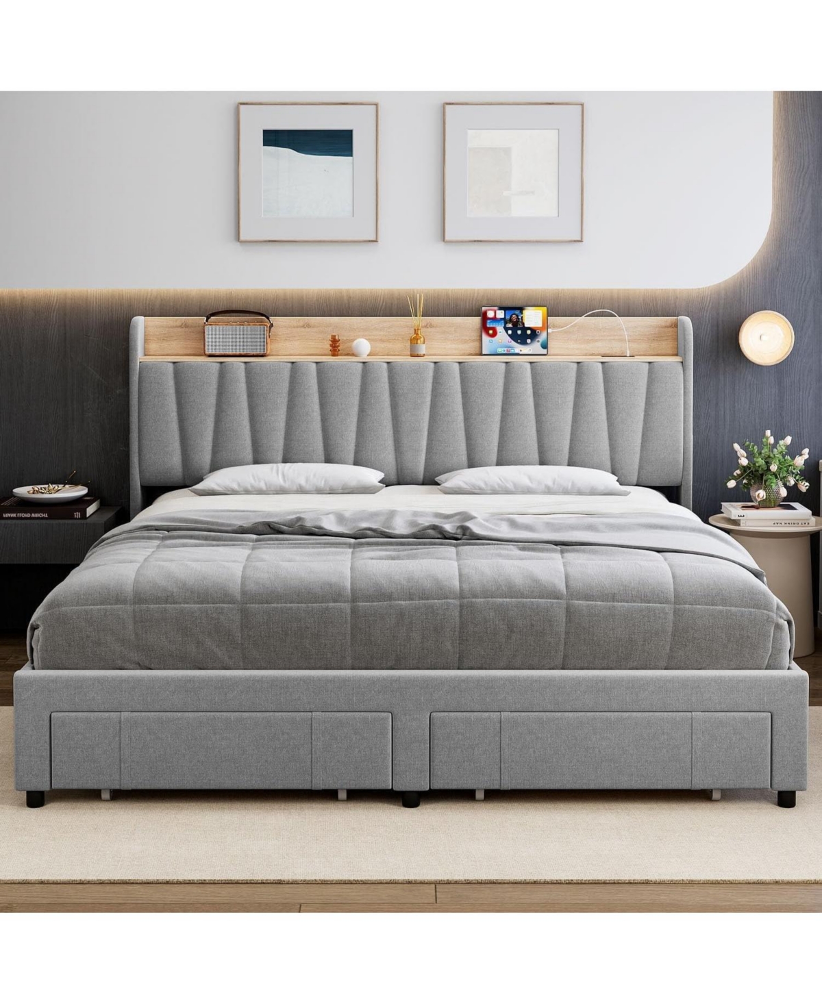 Click here for gaomon King Bed Frame Storage Headboard Upholstere... prices