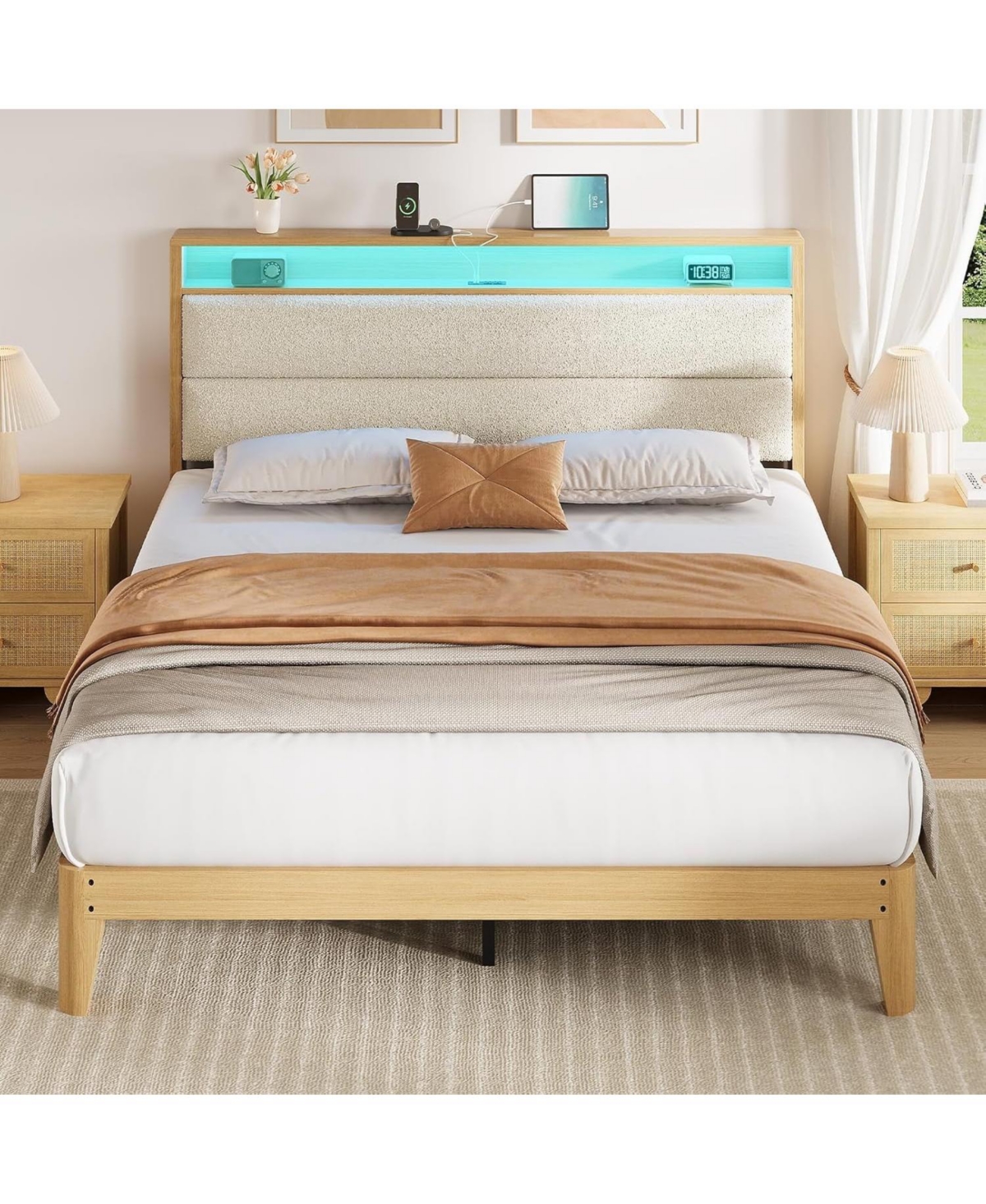 Click here for gaomon Upholstered Bed Storage Headboard Led Boucl... prices