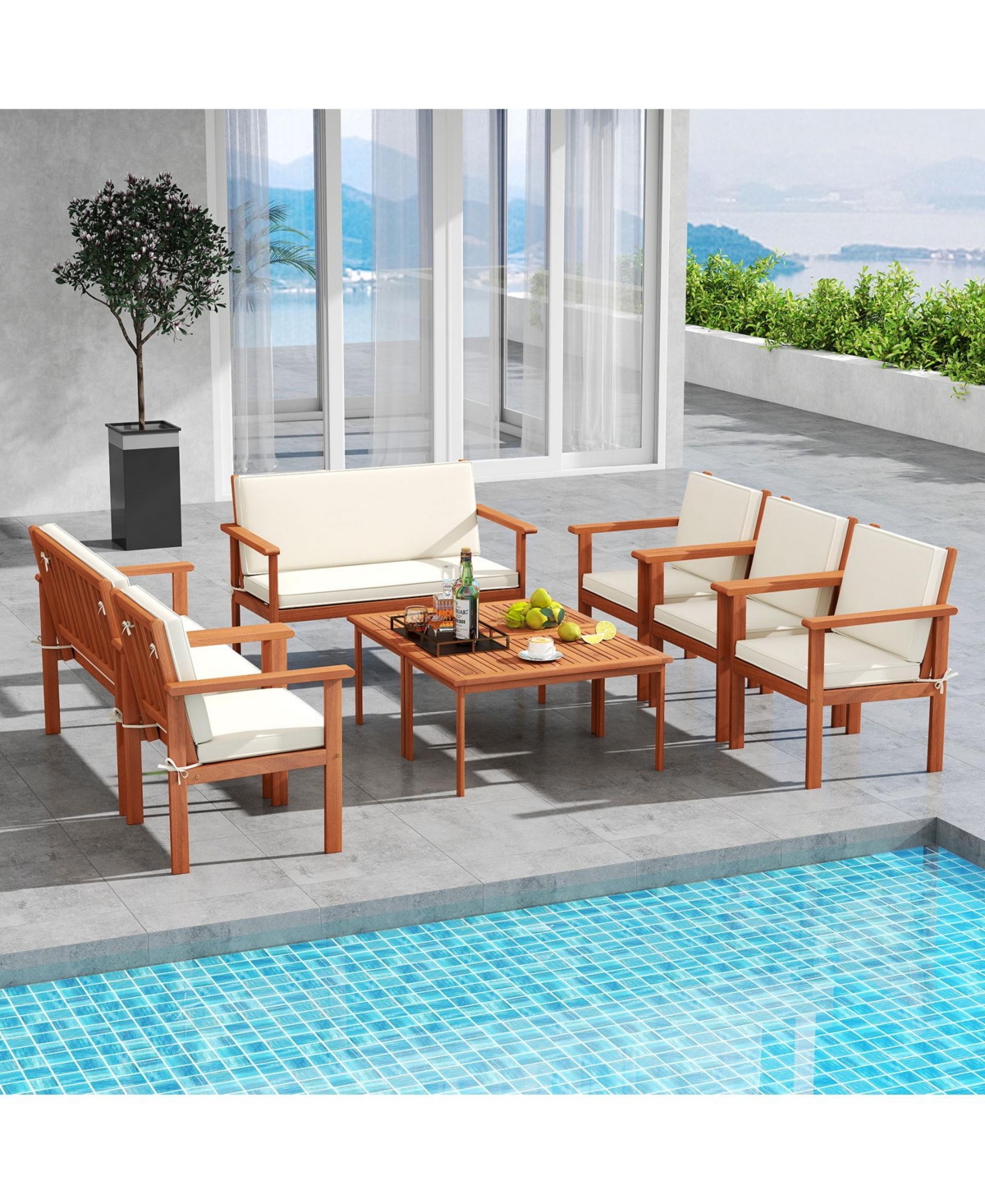 Click here for Gymax 8 Pieces Patio Furniture Set  Acacia Wood Po... prices