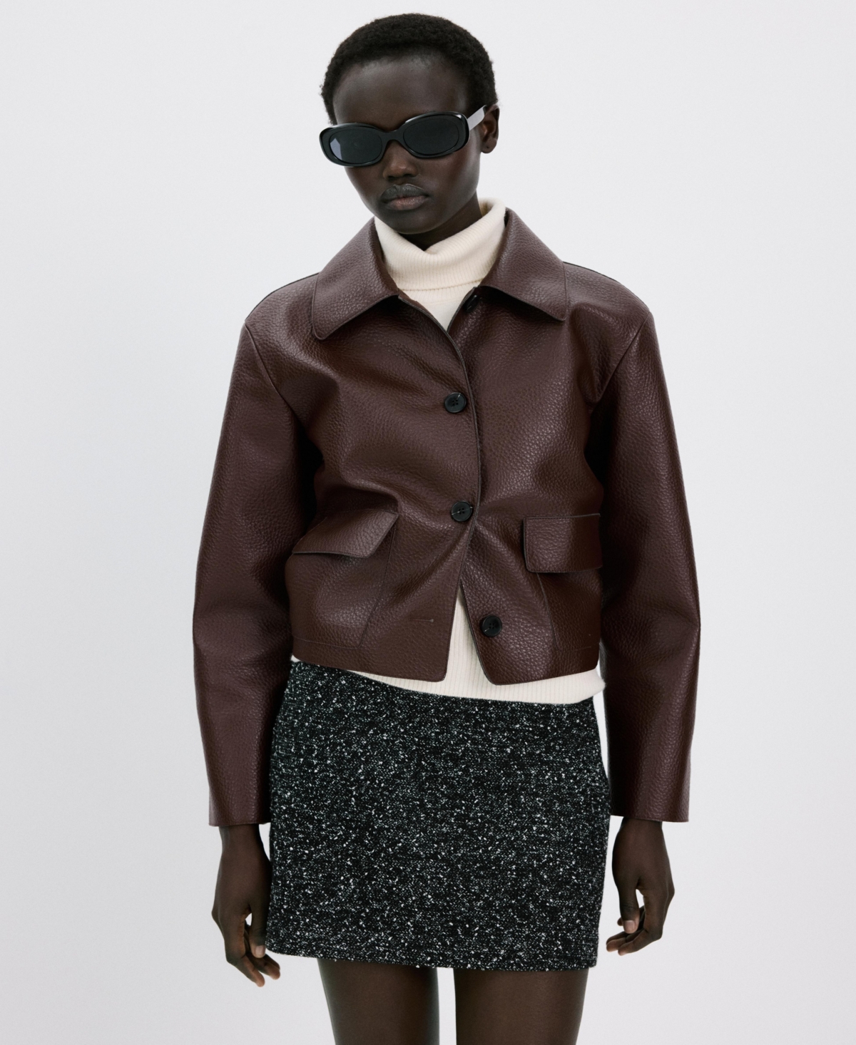 Click here for Mango Womens Faux-Leather Pockets Jacket - Maroon prices