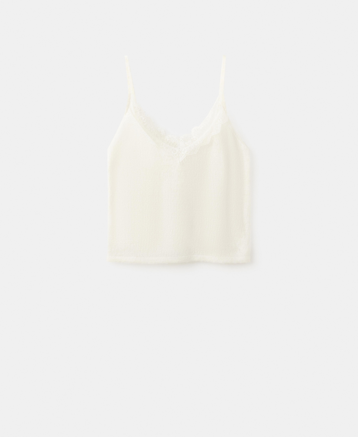 Click here for Mango Womens Lace Neck Top - Ecru prices