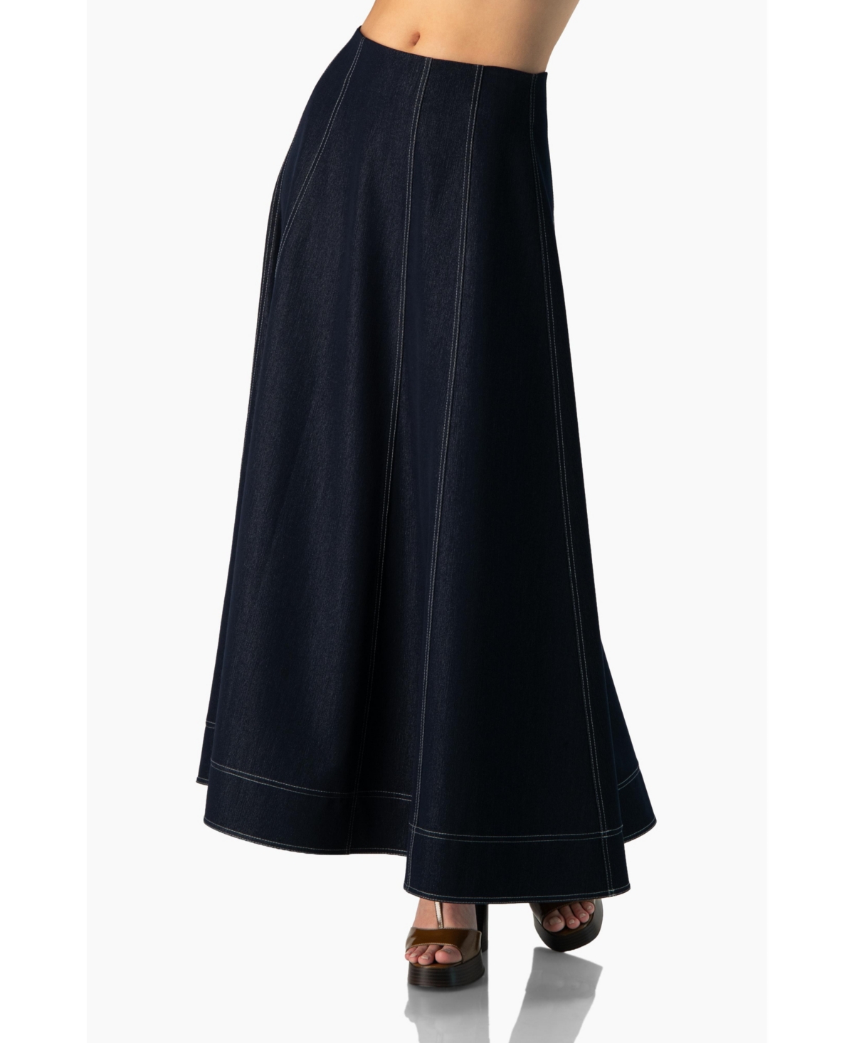 Click here for Ivonne Womens Wide Denim Midi Skirt - Navy blue prices