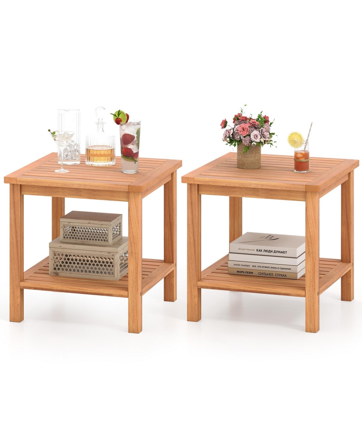 Click here for Gymax 2PCS 2-Tier Patio Acacia Wood Side Table w/... prices