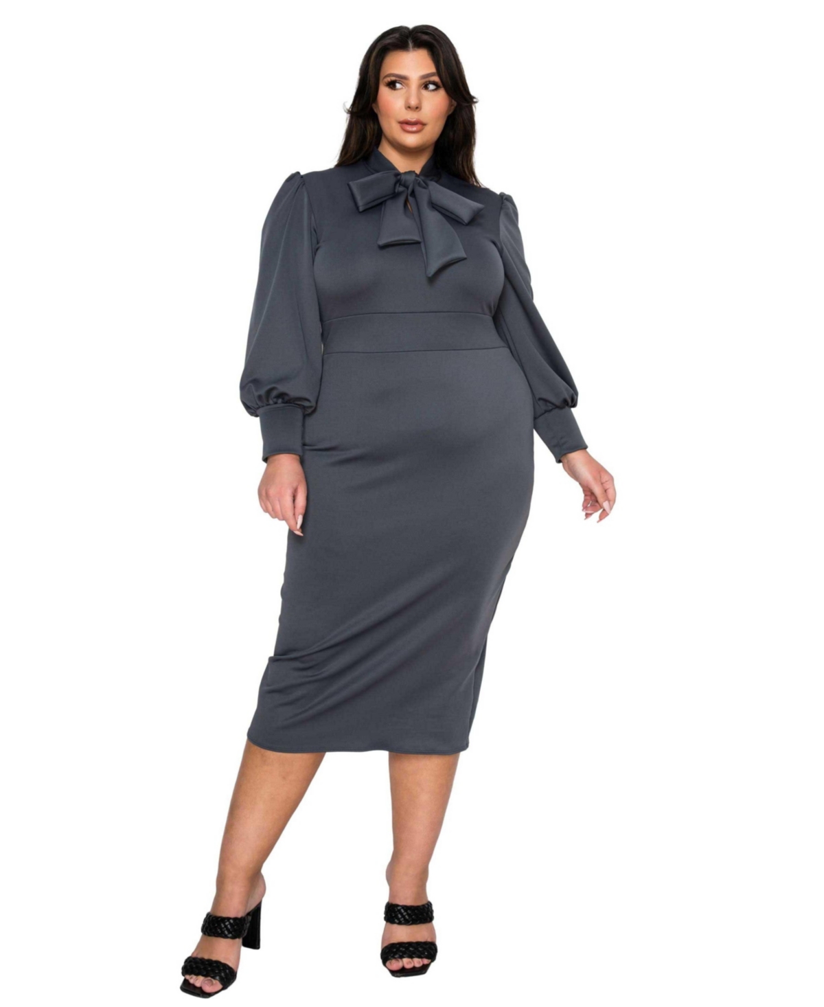 Click here for L I V D Plus Size Anastasia Tie Neck Dress - Charc... prices