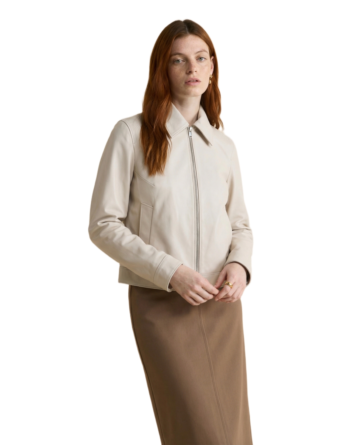 Click here for Furniq Uk Womens Leather Jacket - Beige/khaki prices