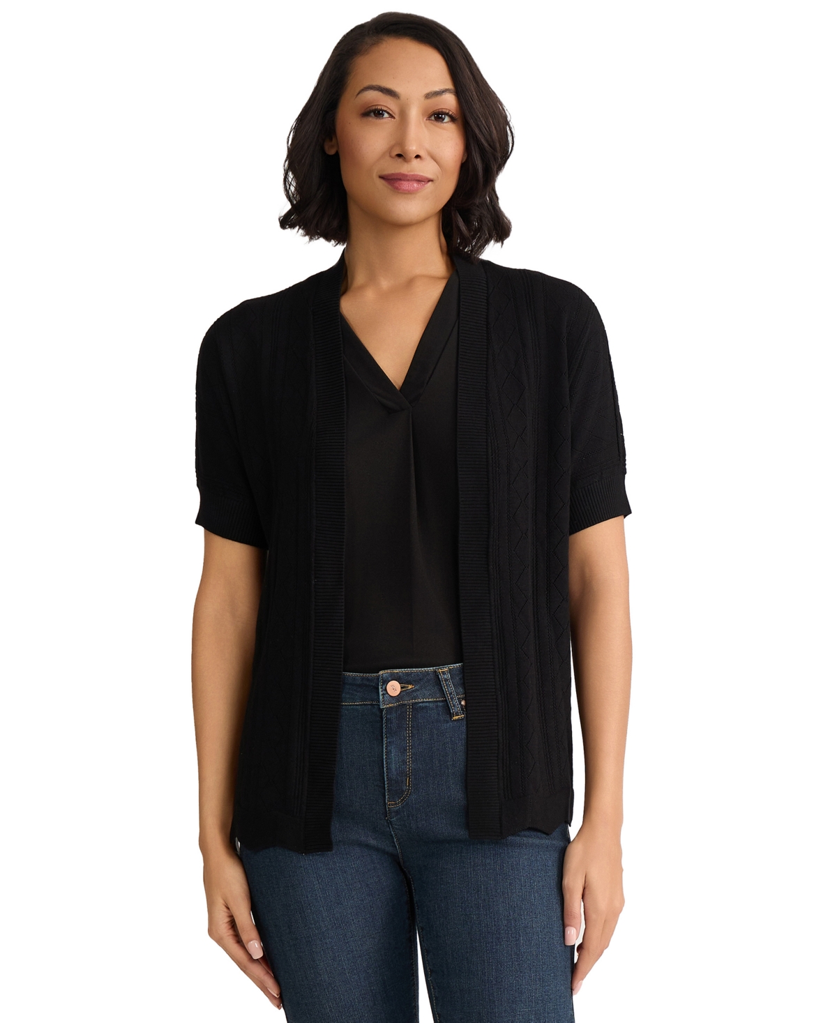 Click here for Jones New York Petite Open Stitch Short-Sleeve Car... prices