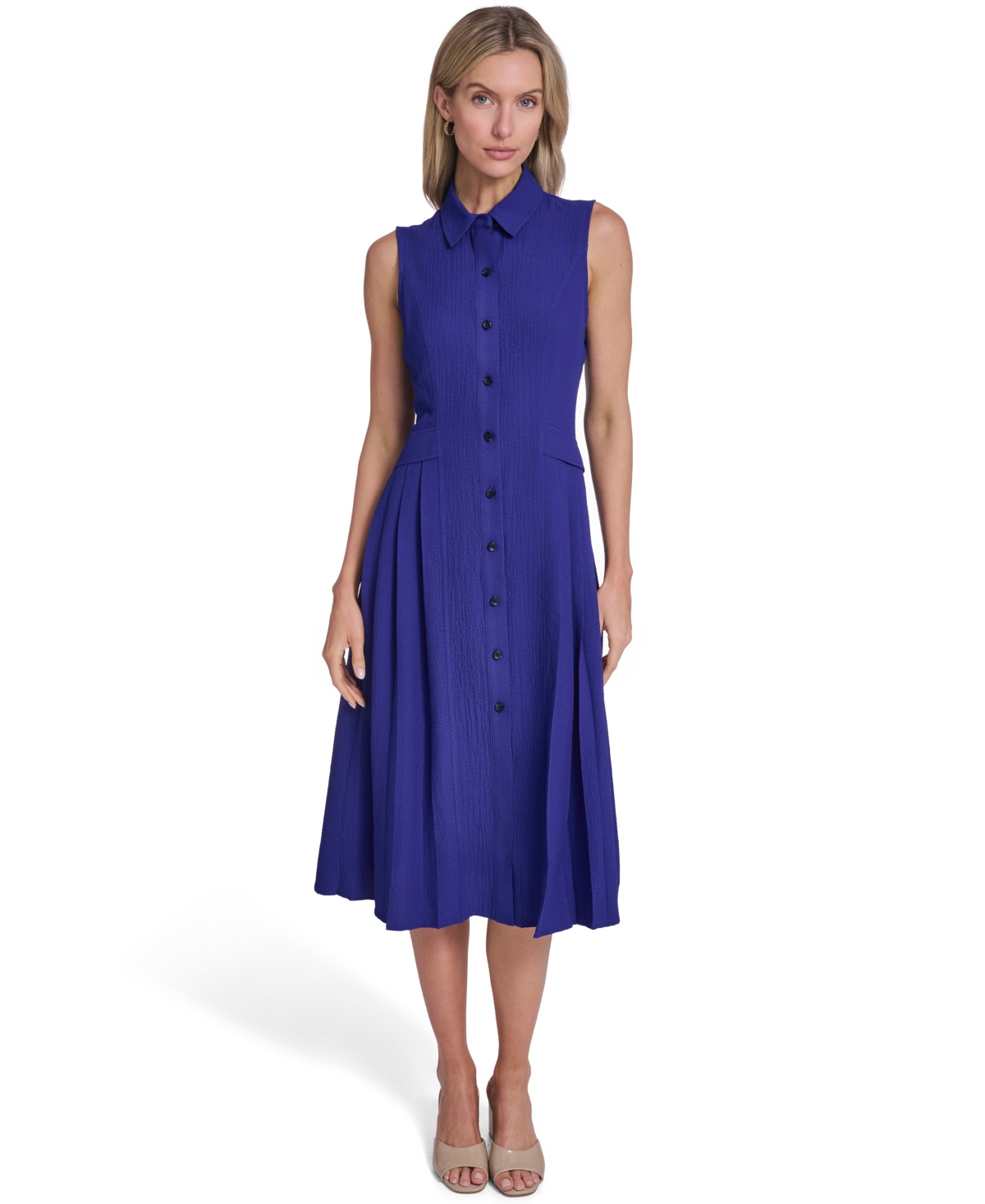 Click here for Calvin Klein Womens Collared Neck Side Pleated Shi... prices