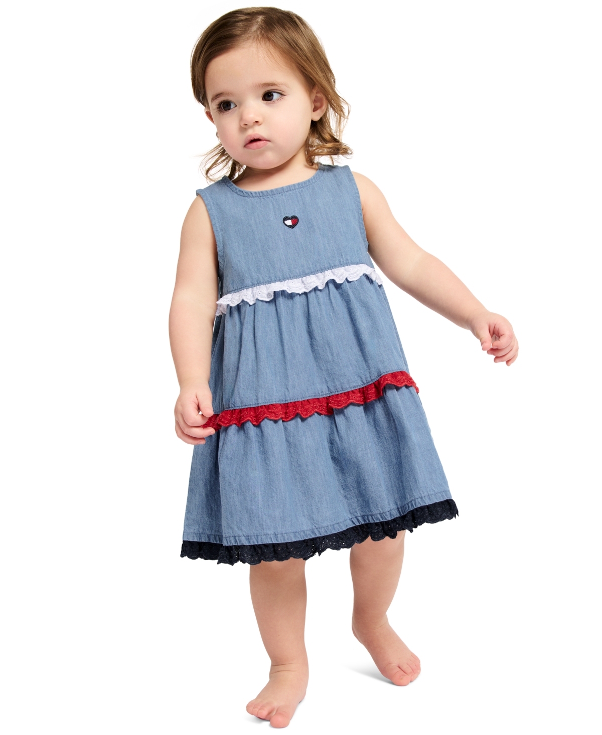 Click here for Tommy Hilfiger Baby Girls Pom-pom Trim Denim A-lin... prices