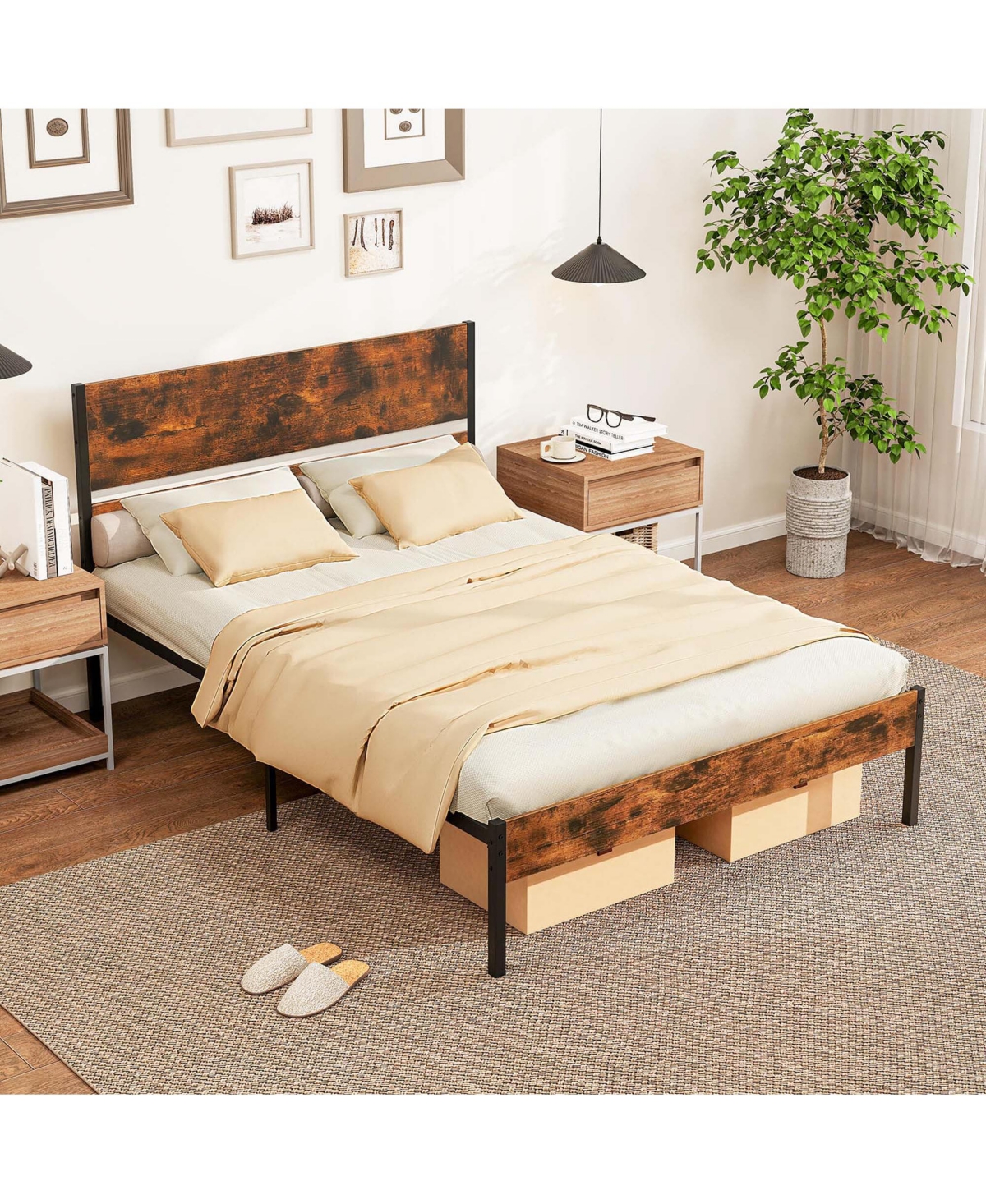 Click here for Full Size Bed Frame with Wooden Headboard Under-Be... prices