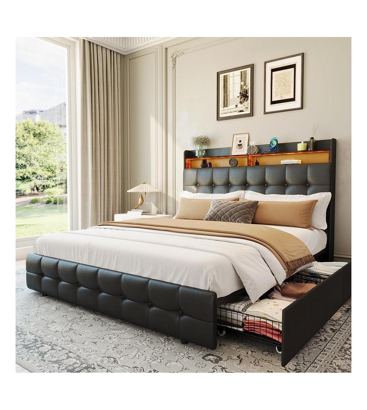 Click here for gaomon full size upholstered led headboard storage... prices