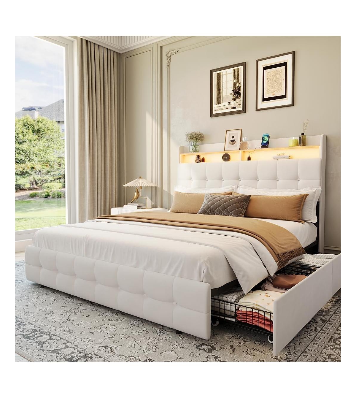 Click here for gaomon full size upholstered led headboard storage... prices