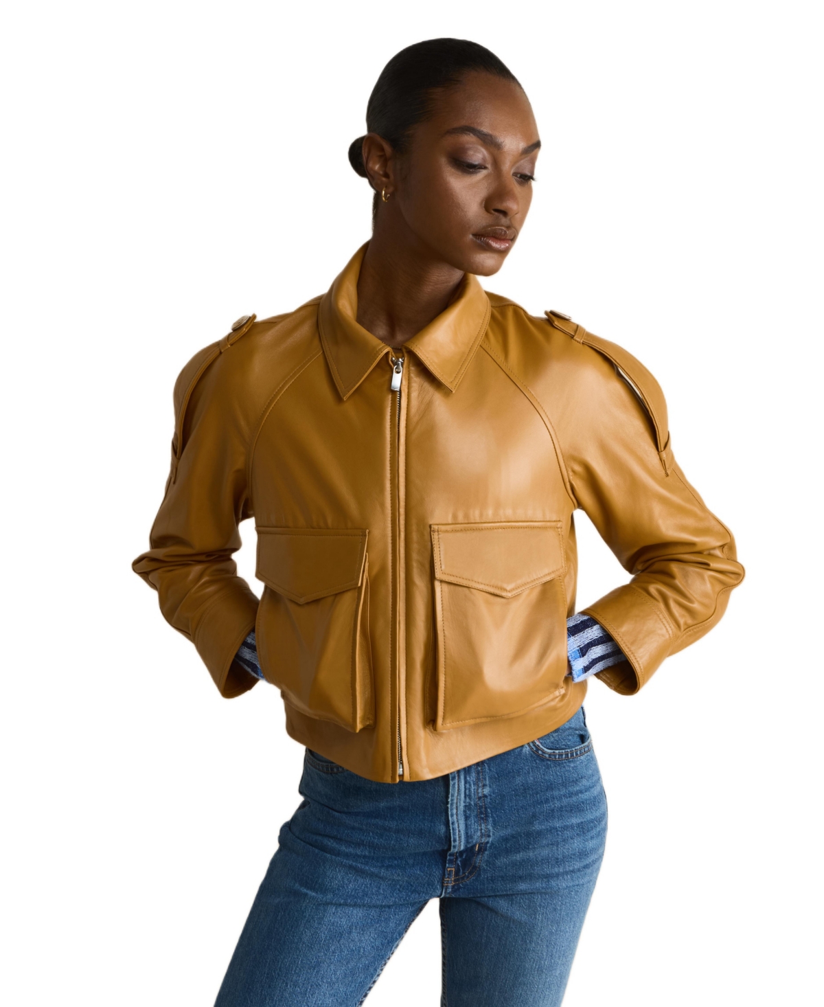 Click here for Furniq Uk Womens Leather Jacket - Beige/Khaki prices