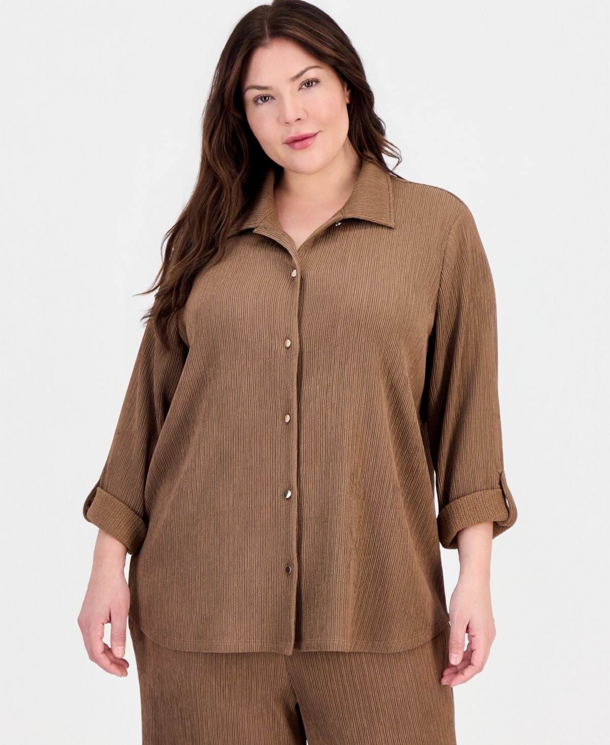 Click here for Anne Klein Plus Size Button-Front Roll-Tab-Sleeve... prices