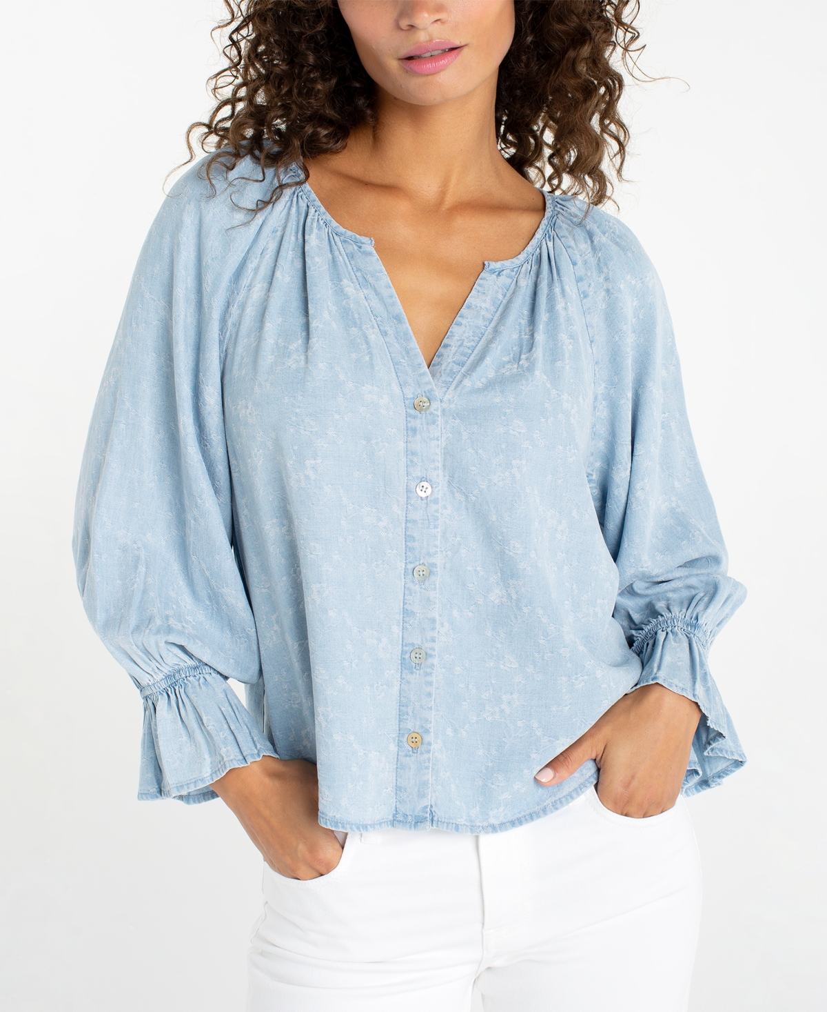 Click here for Liverpool Los Angeles Petite Button-Front Shirred... prices