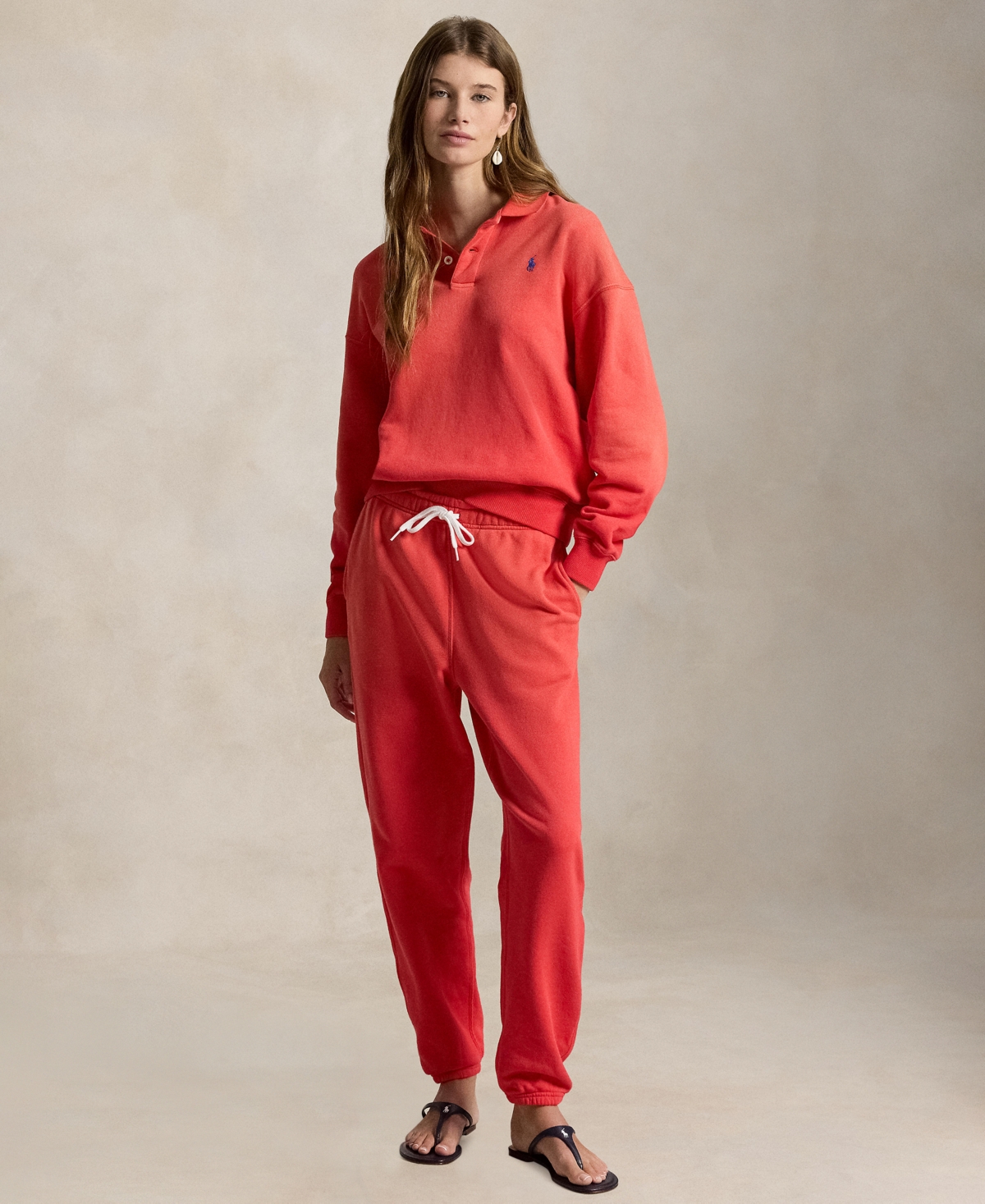 Polo Ralph Lauren Womens Fleece Drawstring Sweatpants - Bright Hibiscus