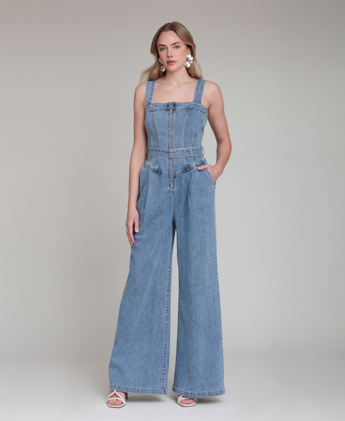 Click here for Avec Les Filles Womens Zip-Front Corset Jumpsuit -... prices