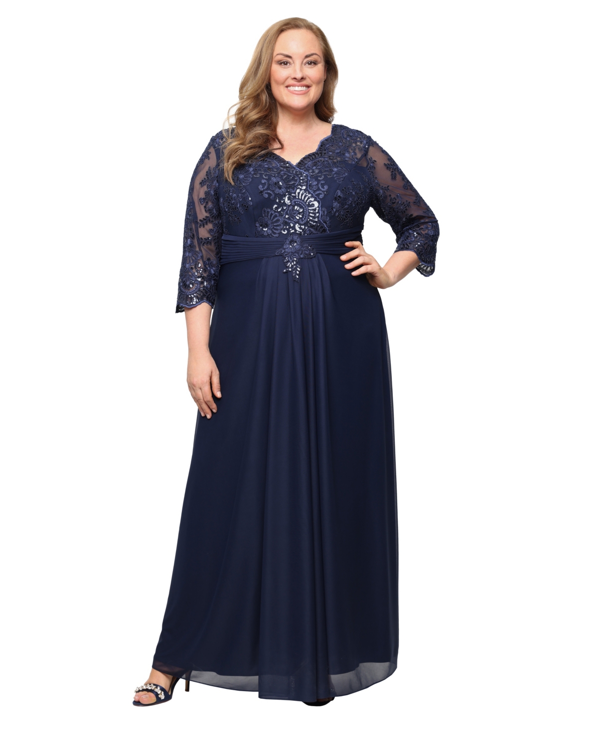 Click here for Alex Evenings Plus Size V-Neck Pull-On Dress - Nav... prices