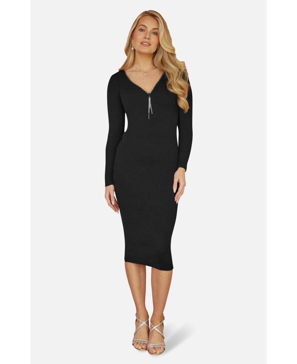 Click here for Yumi Womens Ribbed Zip-Neckline Fitted Midi Dress... prices