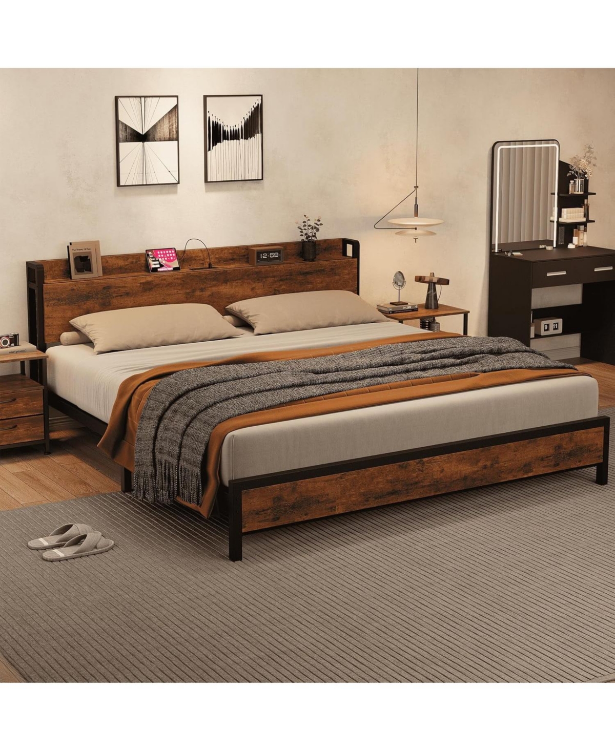 Click here for gaomon King Industrial Platform Bed Frame Usb Char... prices