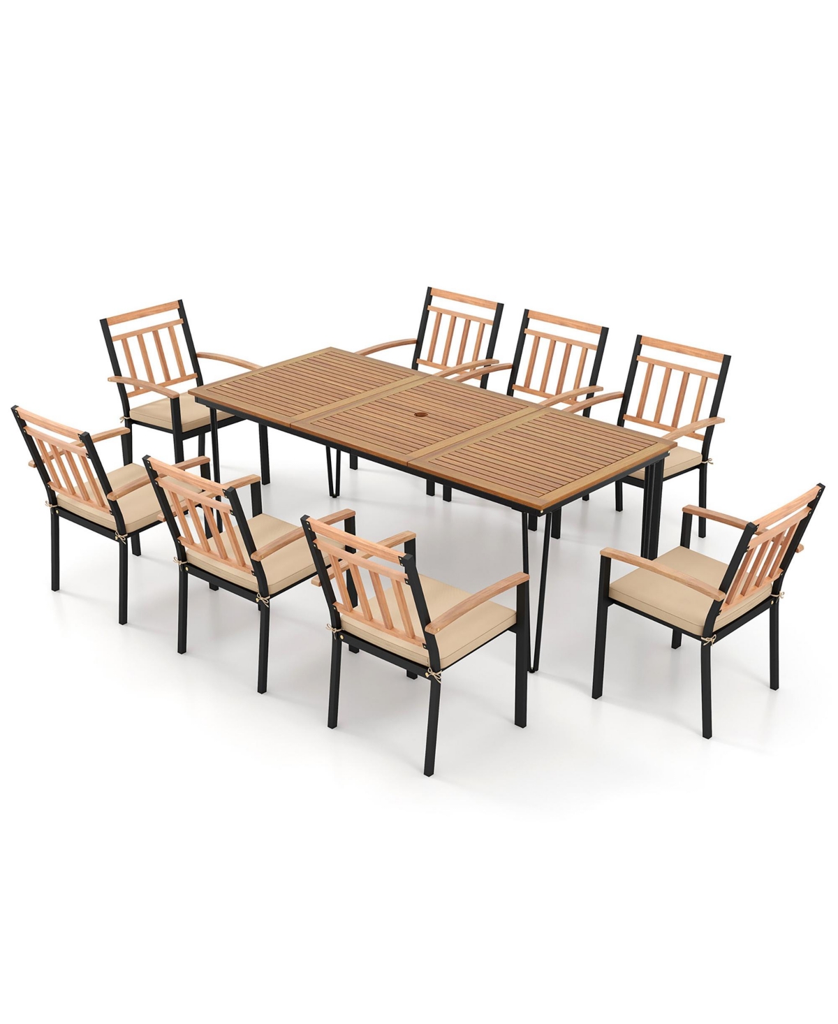 Click here for Gymax 9 Pcs Patio Dining Set w/ Rectangular Acacia... prices
