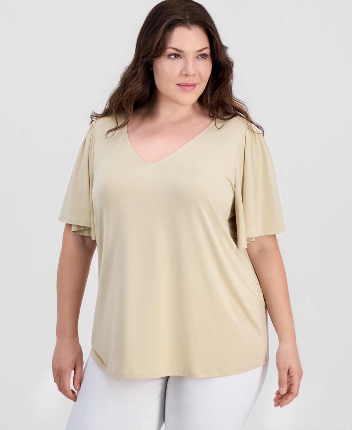 Click here for Jm Collection Plus Size Solid V-Neck Flutter-Sleev... prices