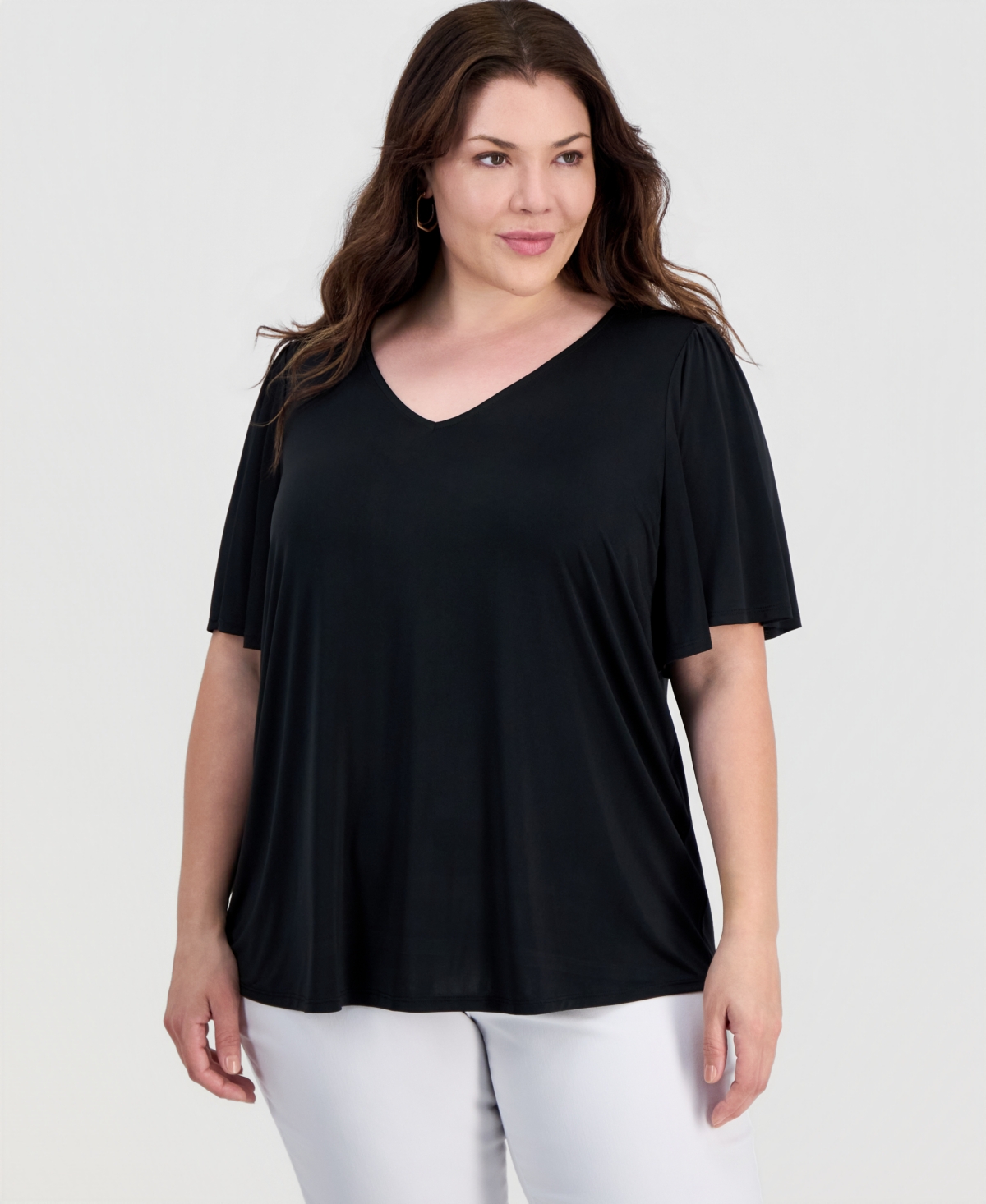 Click here for Jm Collection Plus Size Solid V-Neck Flutter-Sleev... prices