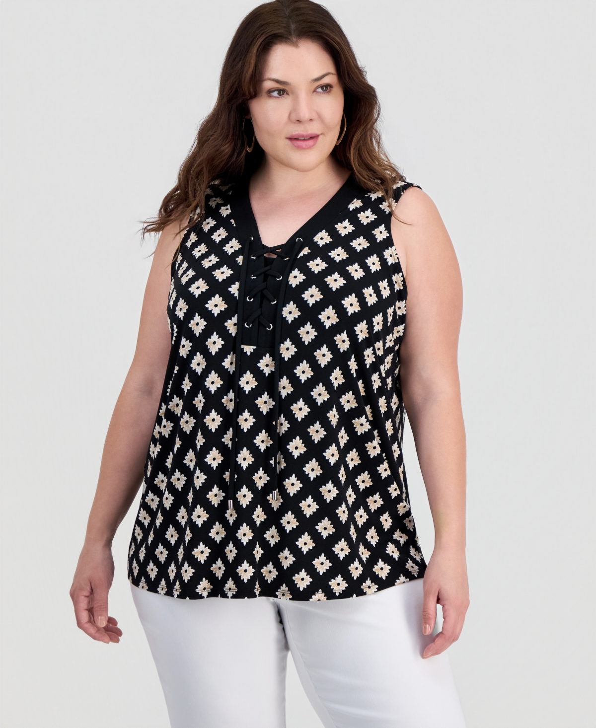 Click here for Jm Collection Plus Size Ella Tile Lace-Up Sleevele... prices