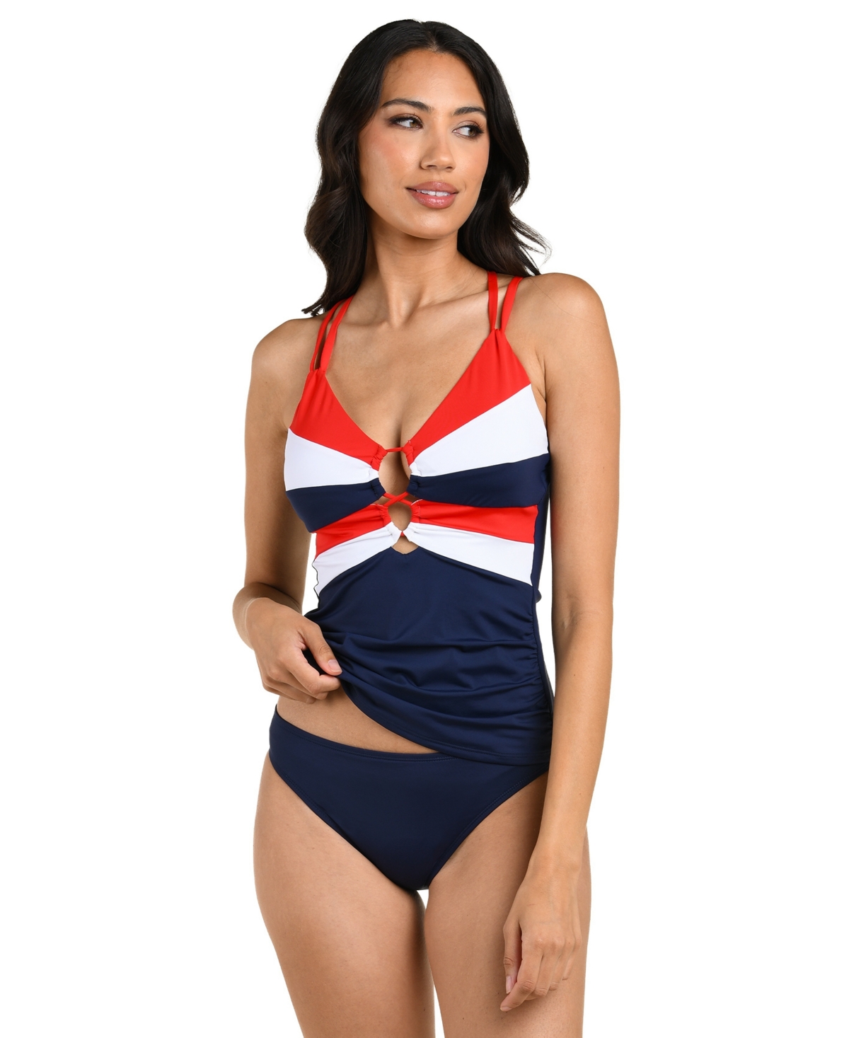 Click here for La Blanca Womens Americana Lace-Up Tankini Top - M... prices