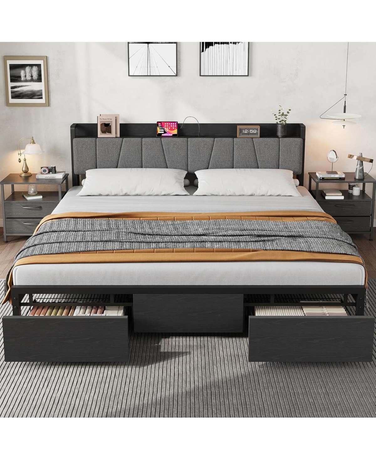 Click here for gaomon Bed Frame with Storage Headboard  Industria... prices