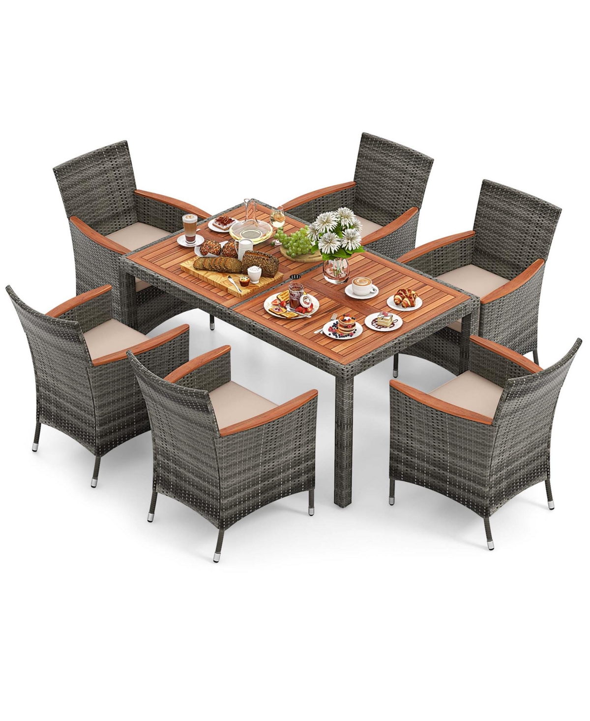 Click here for Gymax 7 Pcs Patio Wicker Dining Set w/ Acacia Wood... prices