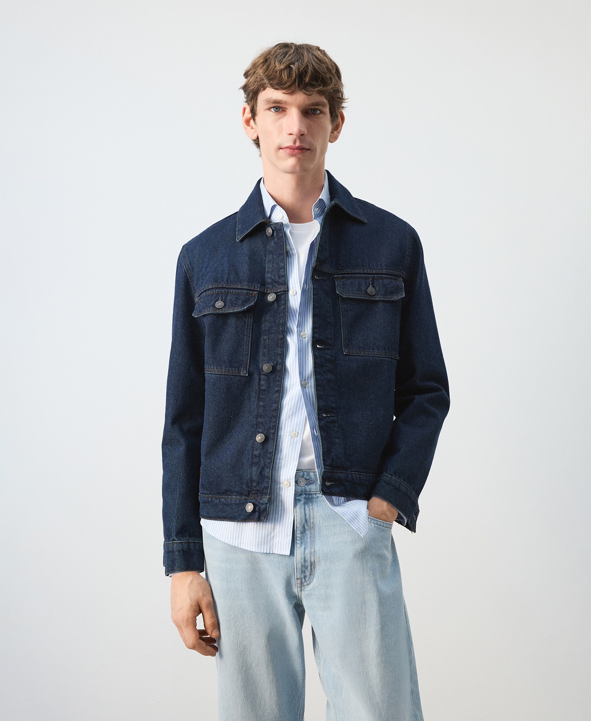 Click here for Mango Mens Cotton Pockets Denim Jacket - Open Blue prices