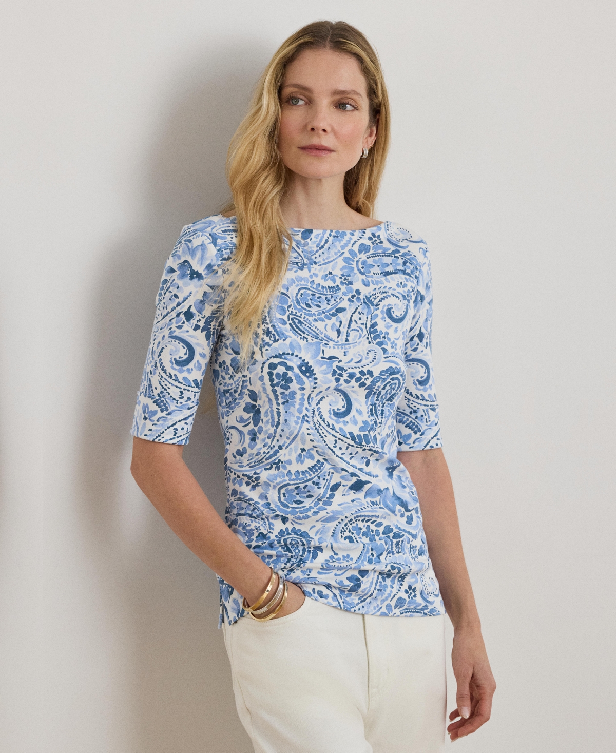 Click here for Lauren Ralph Lauren Womens Boat Neck T-Shirt - Whi... prices