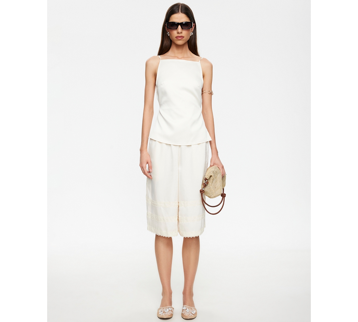 Click here for Lioness Womens Lace-Trimmed Jort Shorts - Porcelai... prices