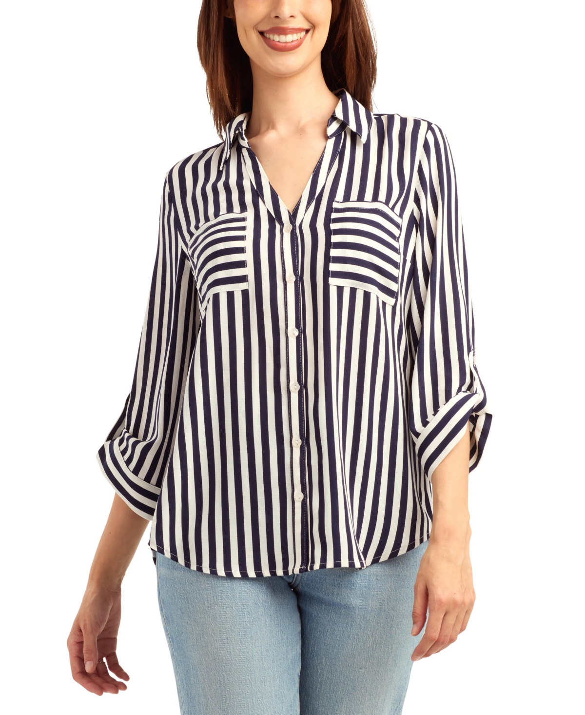 Click here for Bcx Womens Printed Button-Up Collared Top - Pat S prices