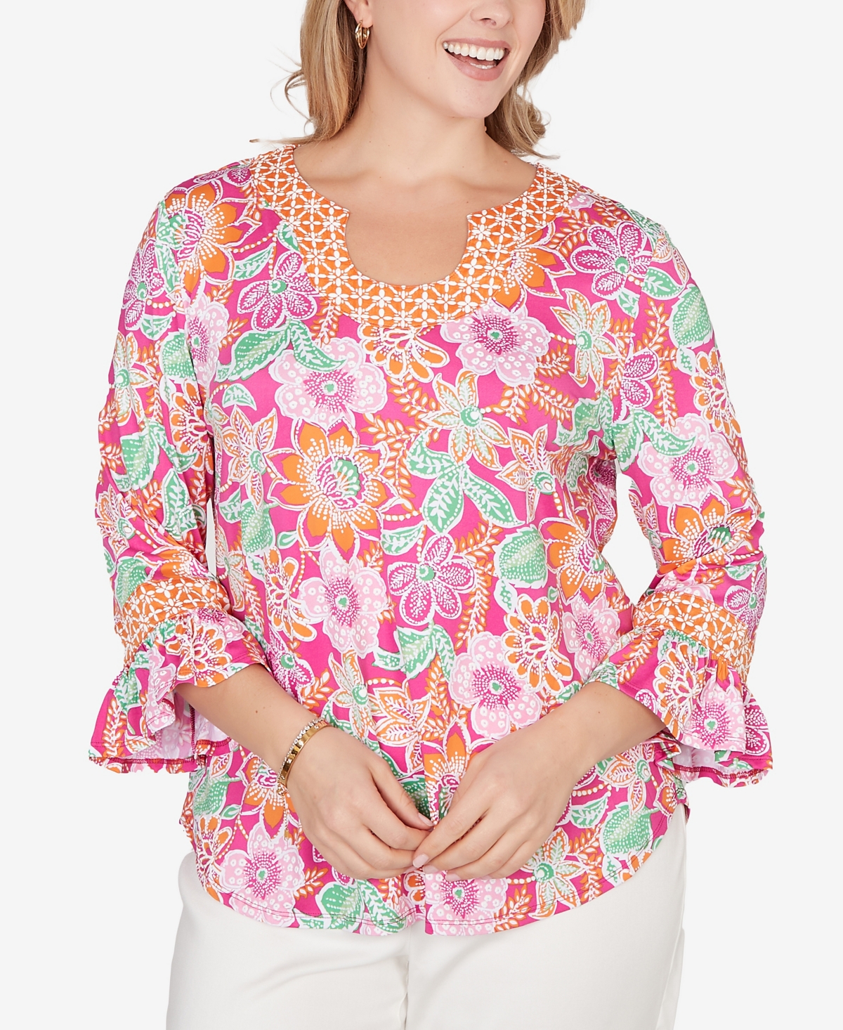 Click here for Ruby Rd. Plus Size Floral Puff Print Ruffle Sleeve... prices