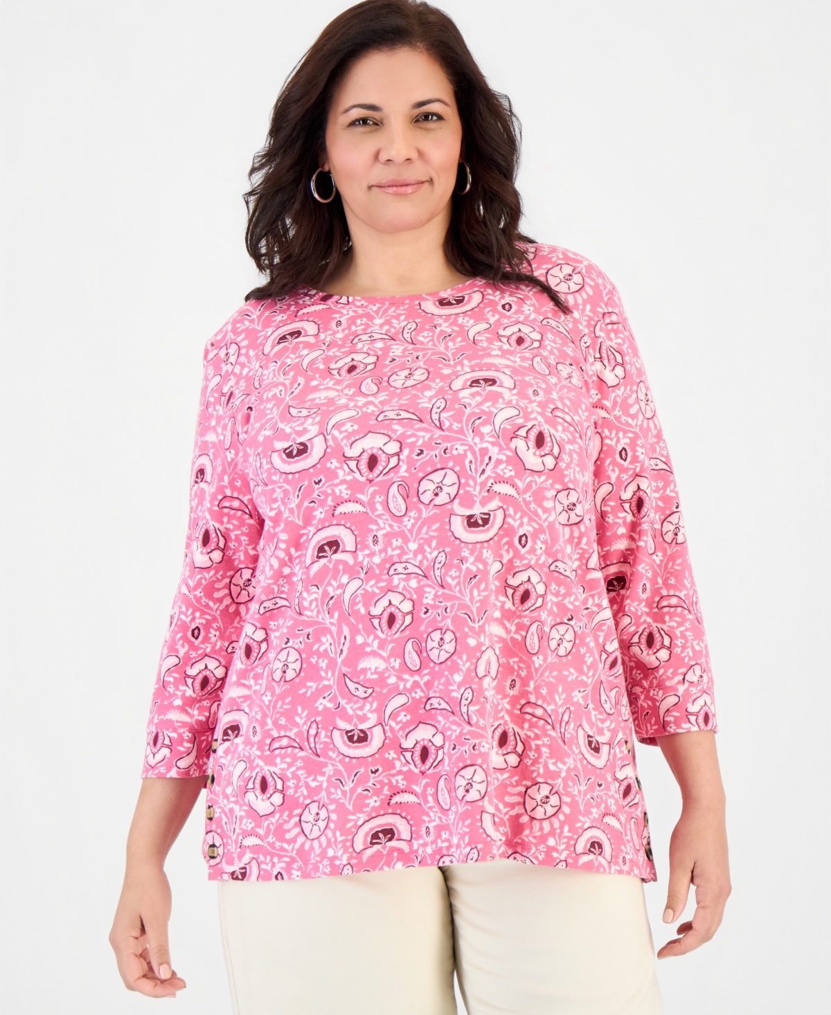 Click here for Style & Co Plus Size 3/4-Sleeve Button-Hem Tunic... prices