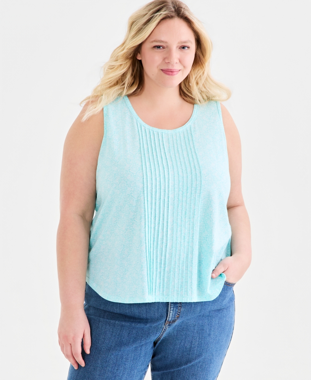 Click here for Style & Co Plus Size Pintucked Sleeveless Tank  Ma... prices