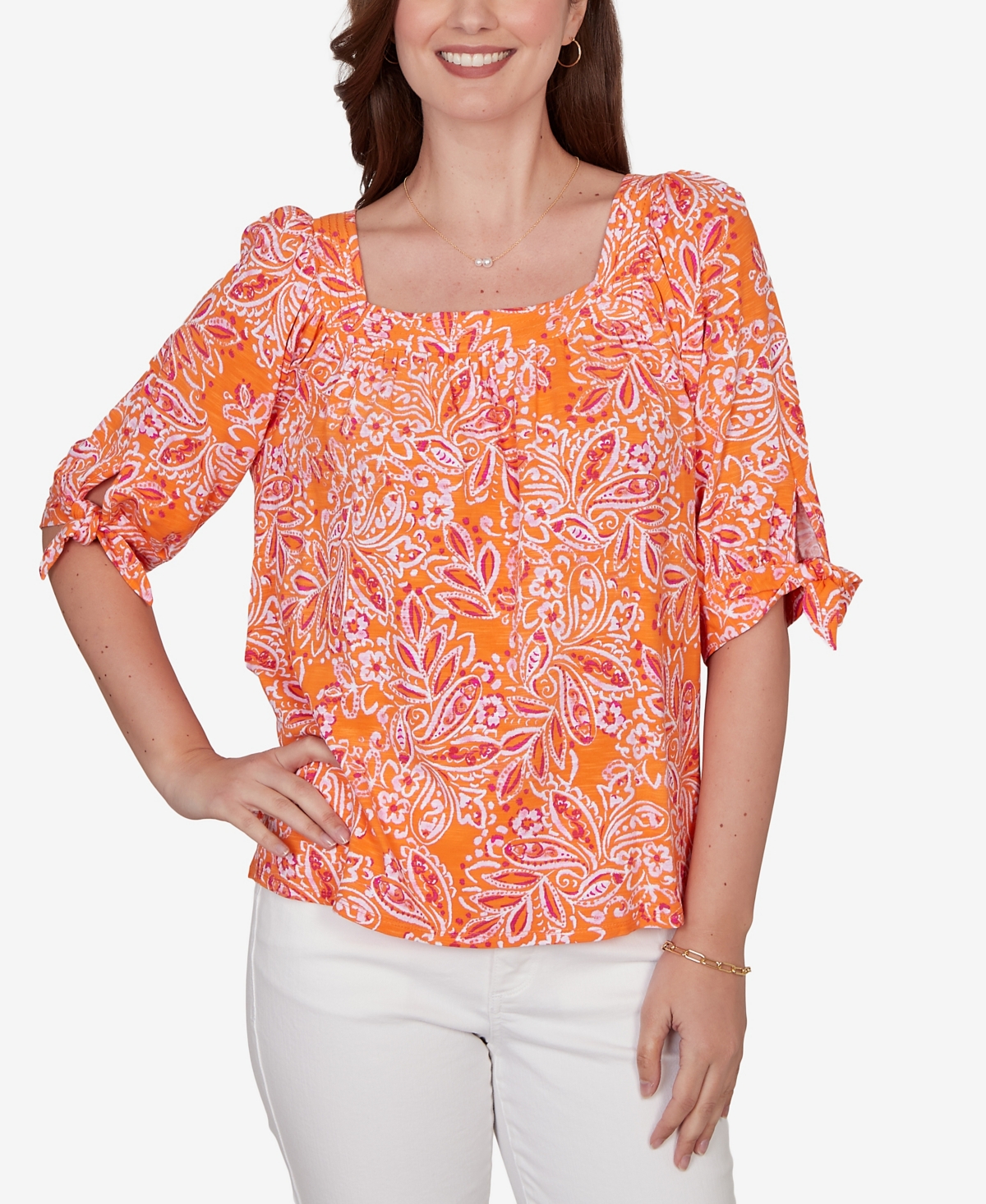 Click here for Ruby Rd. Petite Paisley Print Tie Sleeve Knit Top... prices