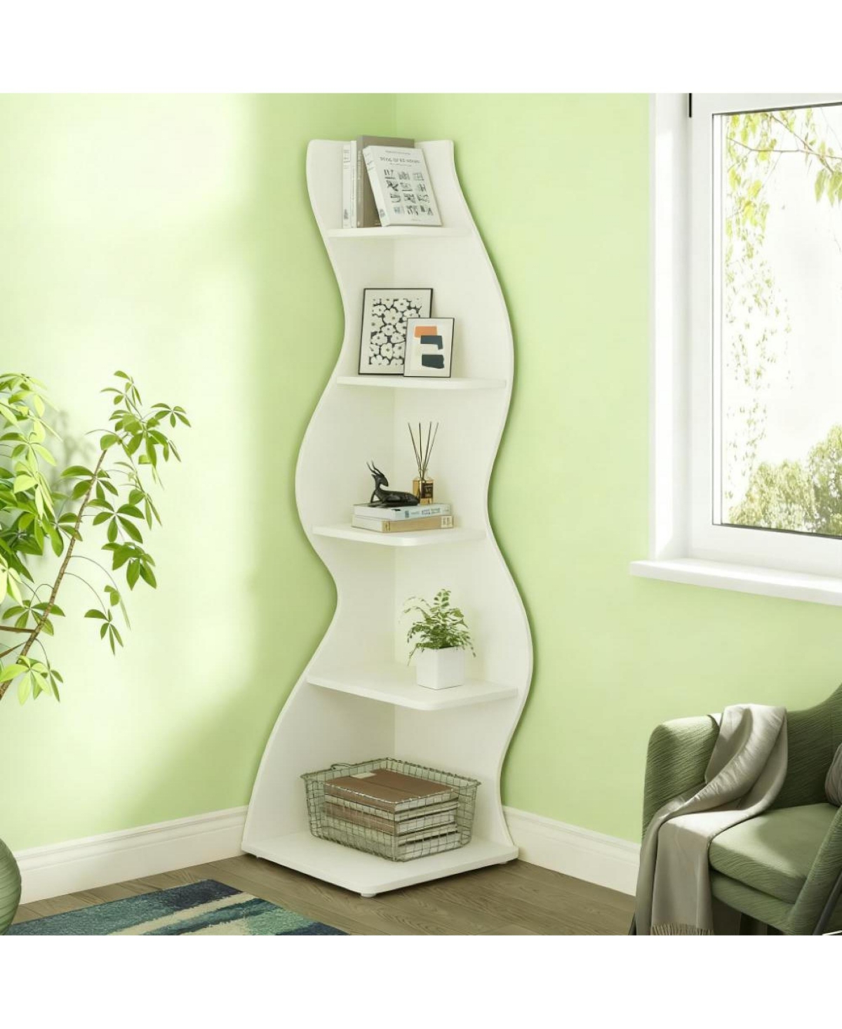 Click here for Rainsken 5-Tier Wall Corner Bookshelf  Modern Book... prices