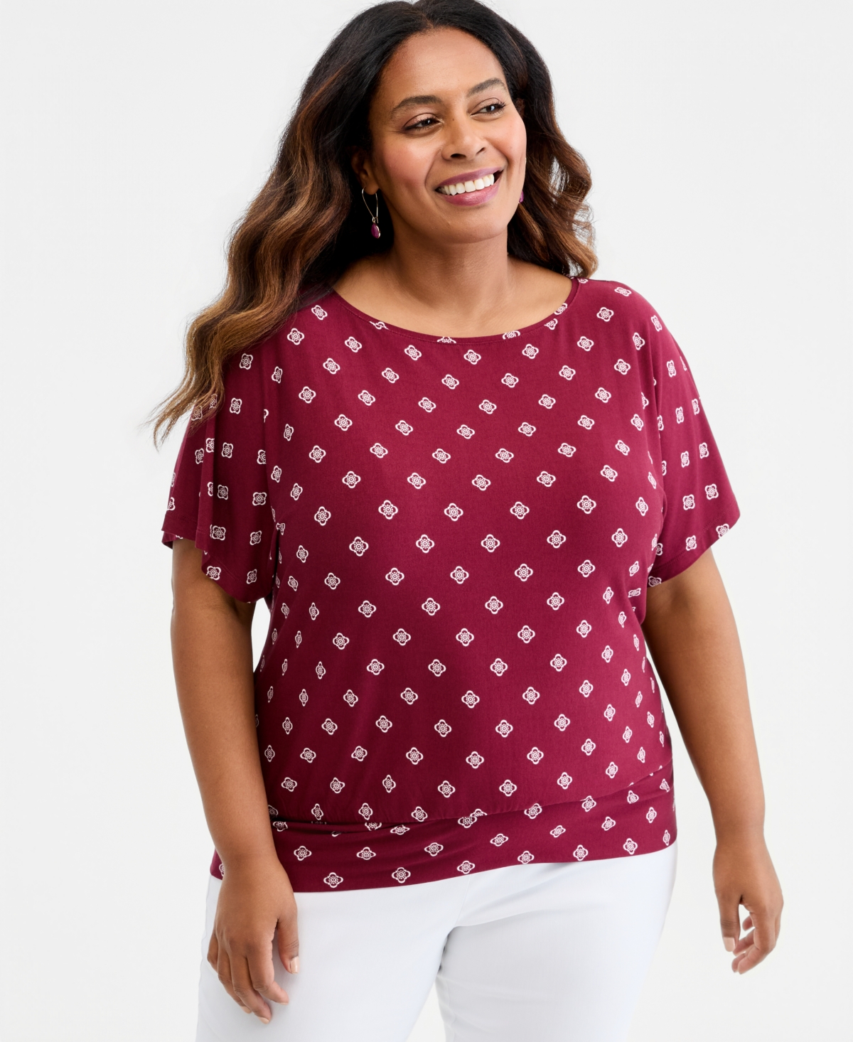 Click here for Jm Collection Plus Size Sofia Tile Banded-Bottom T... prices