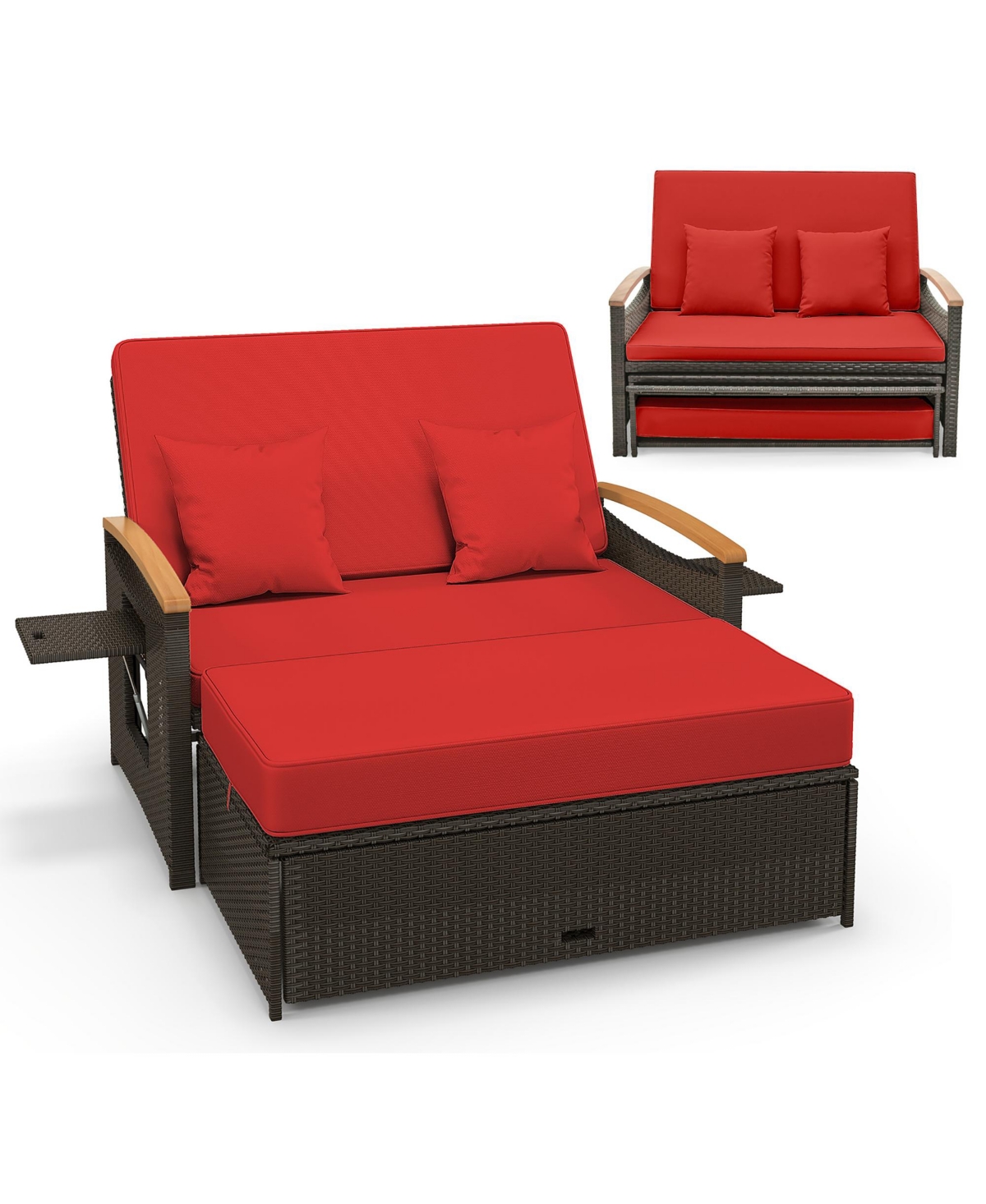 Click here for Gymax Patio Rattan Daybed Set w/ Cushioned Lovesea... prices