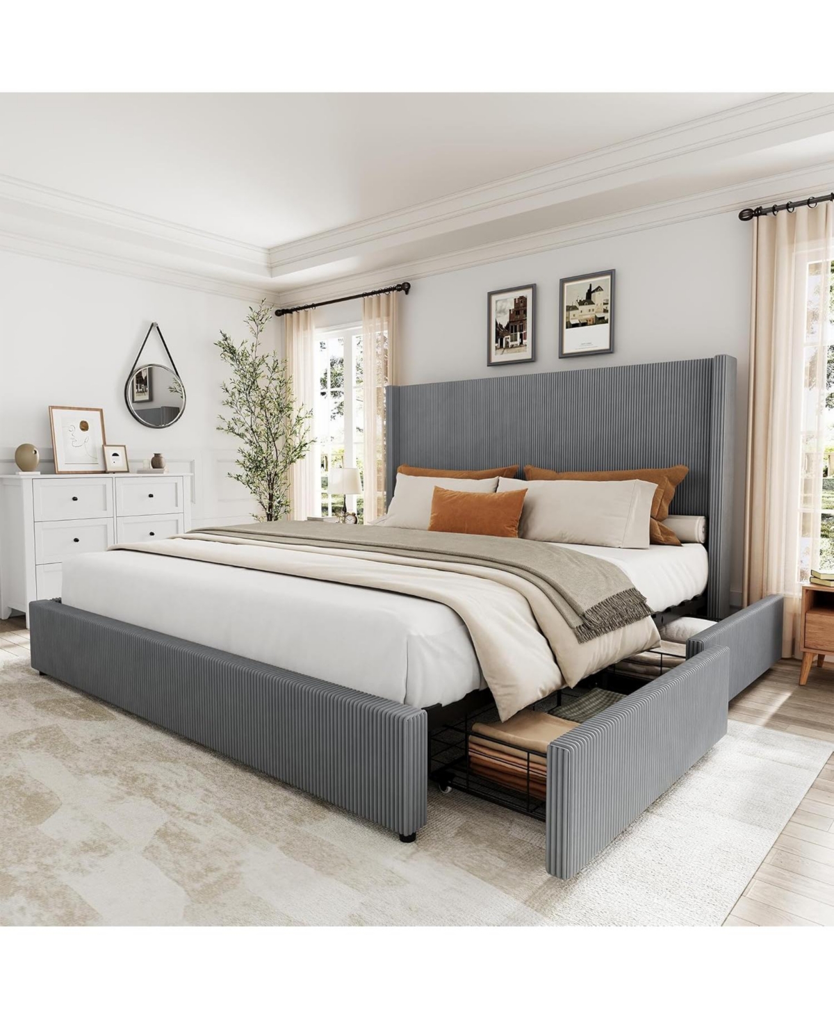 Click here for gaomon King Bed Frame with 4 Storage Drawers  Cord... prices