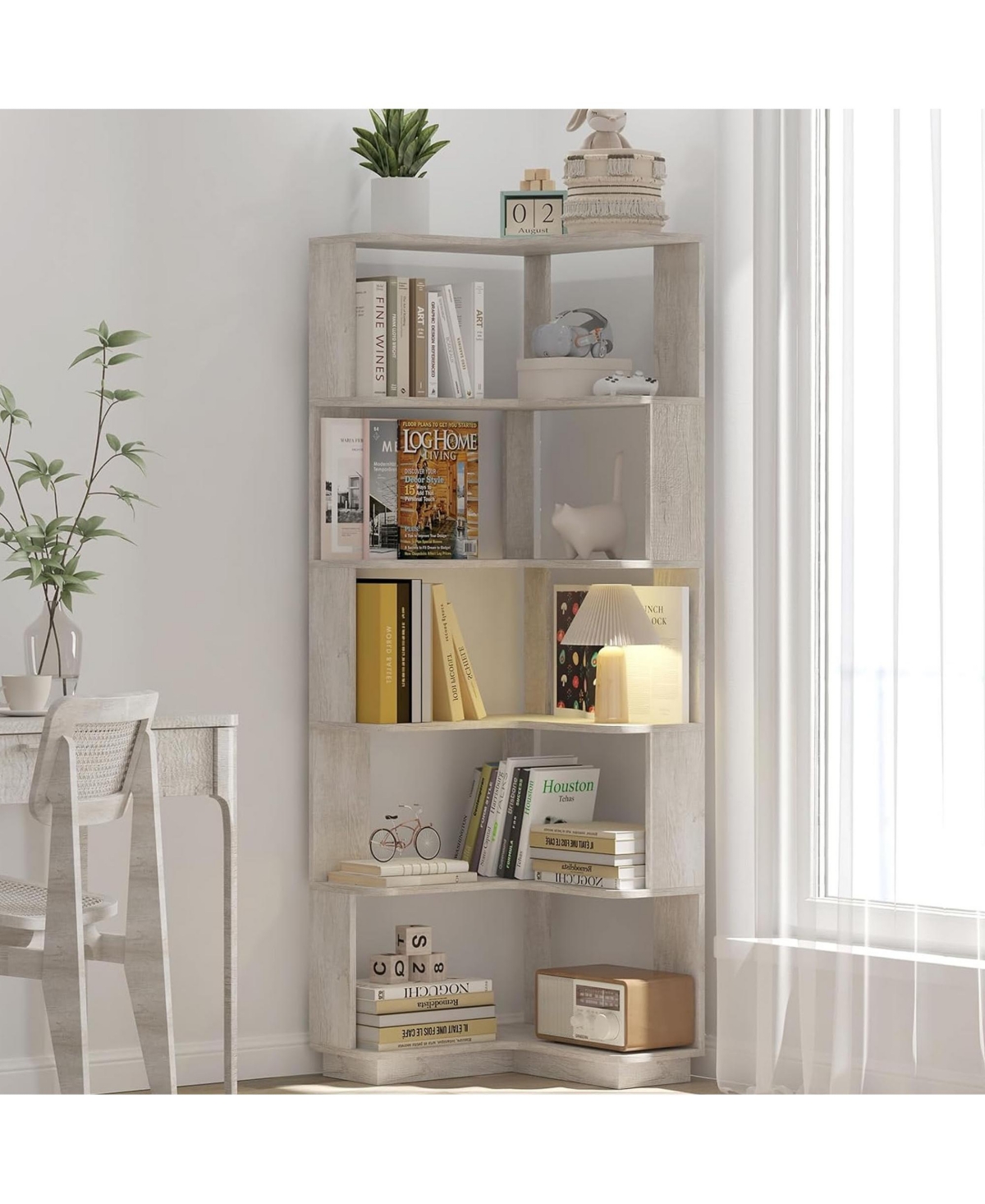 Click here for Rainsken 5 Tier L-Shaped Corner Bookshelf  Wooden... prices