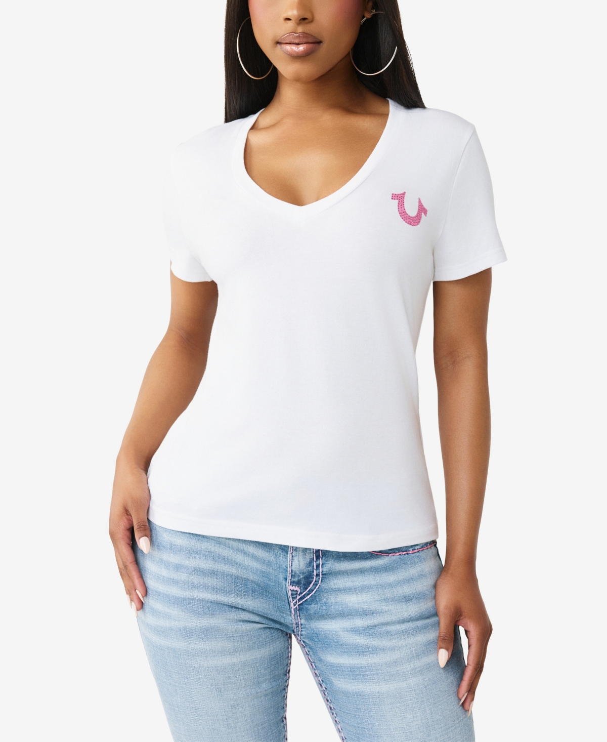 Click here for True Religion Womens Crystal Buddha V-Neck T-Shirt... prices